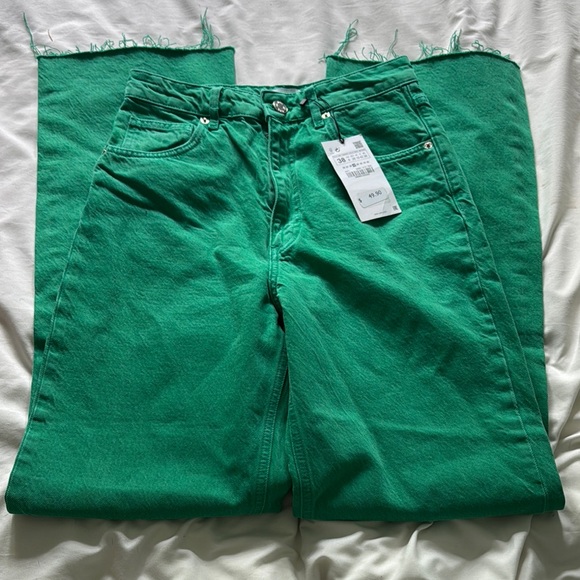 Zara | Jeans | Zara Green Wide Leg Jeans Green Denim | Poshmark